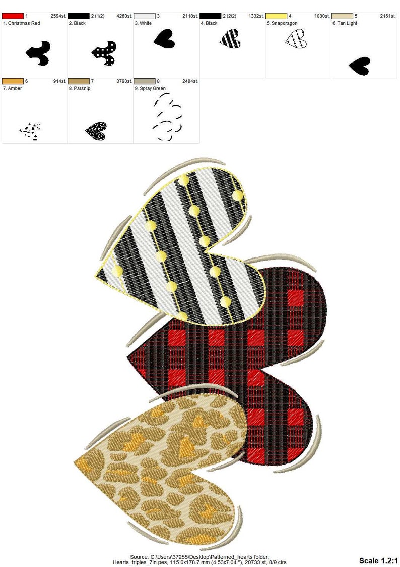 Valentine's Hearts Triple 3 Hearts in a Row Patterned - Etsy