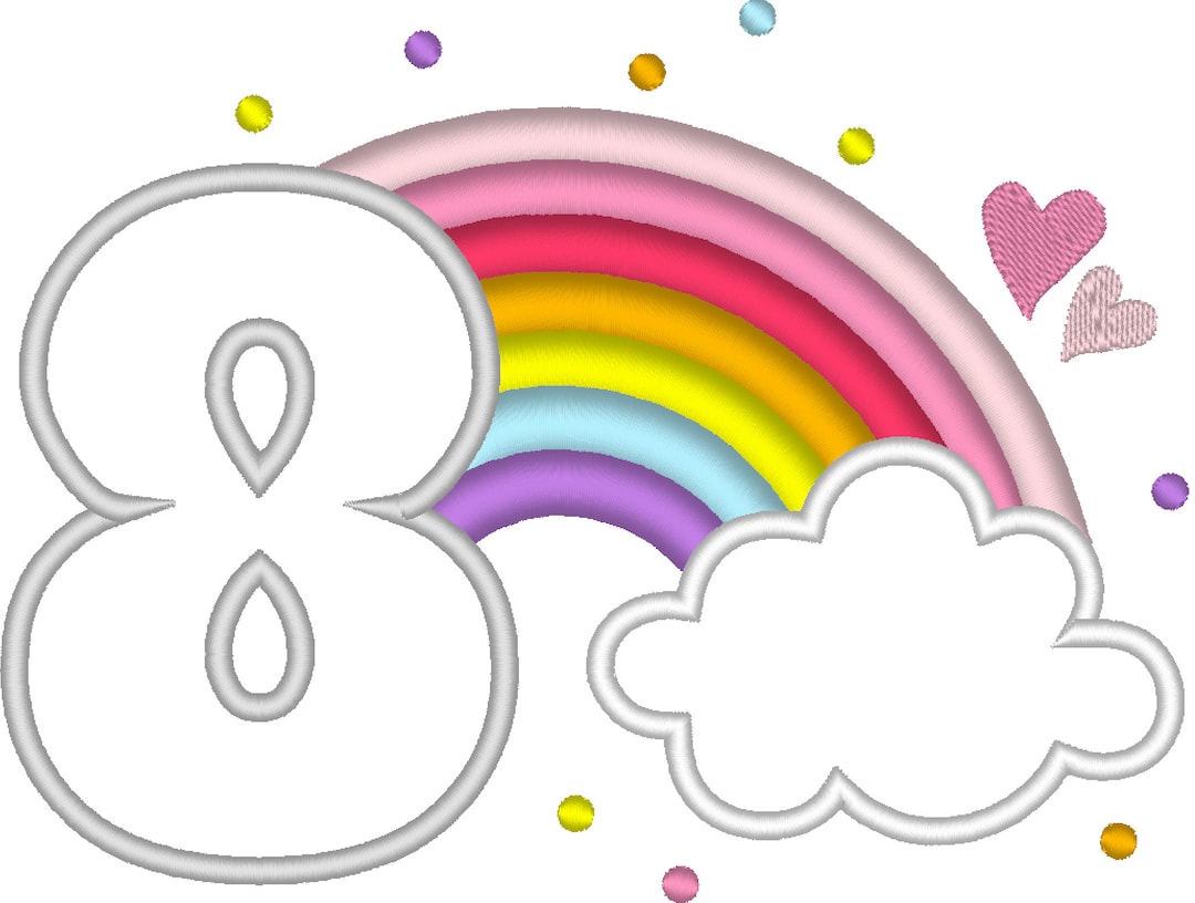 Cute Rainbow Birthday Number 8 EIGHT Machine Embroidery Applique ...