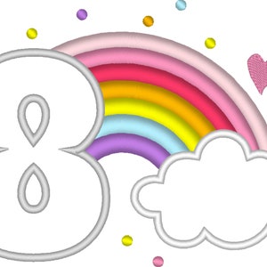 Cute Rainbow Birthday Number 8 EIGHT Machine Embroidery Applique ...