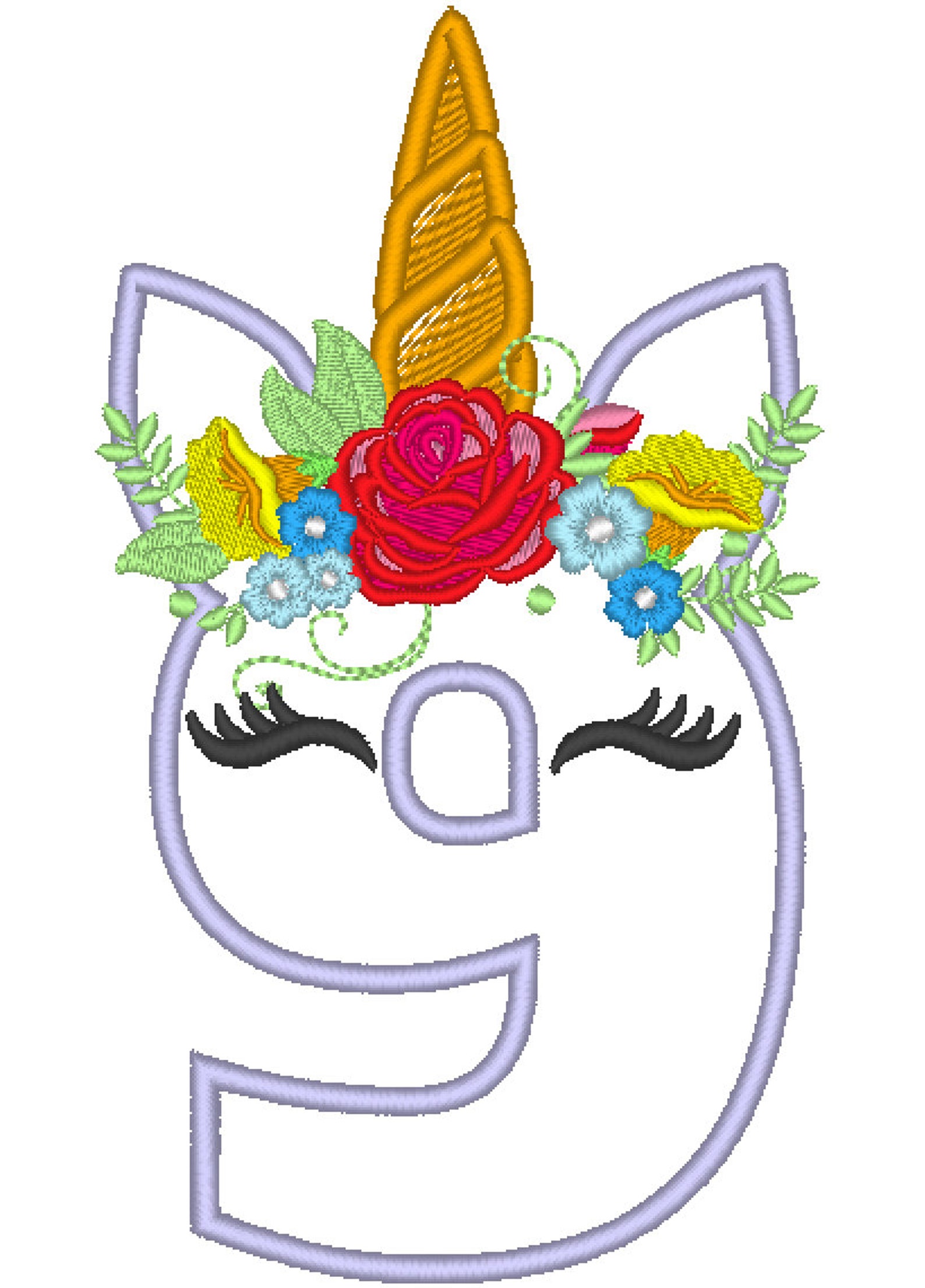 Unicorn Numbers With Flowers Crown Unicorn Birthday Numbers Applique ...
