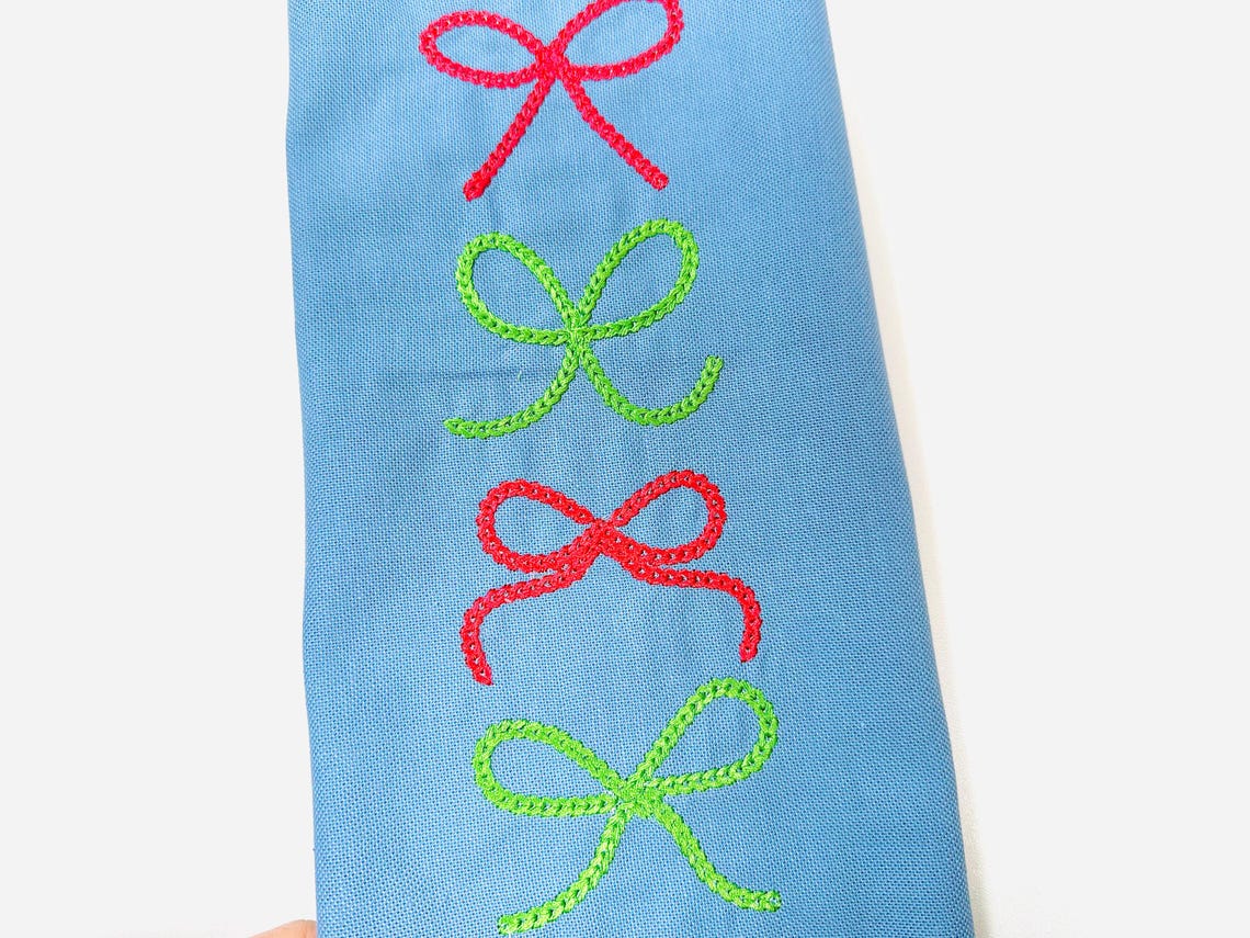 Hand Chain Stitch Effect Bow Set 4 Types Ribbon Bows Machine Embroidery ...