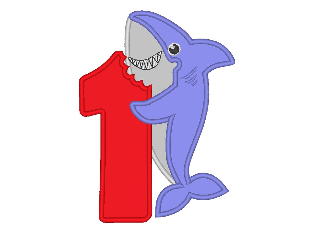 Baby Shark Birthday Number 1 ONE Bitten Number Baby Kids Boy Birthday ...