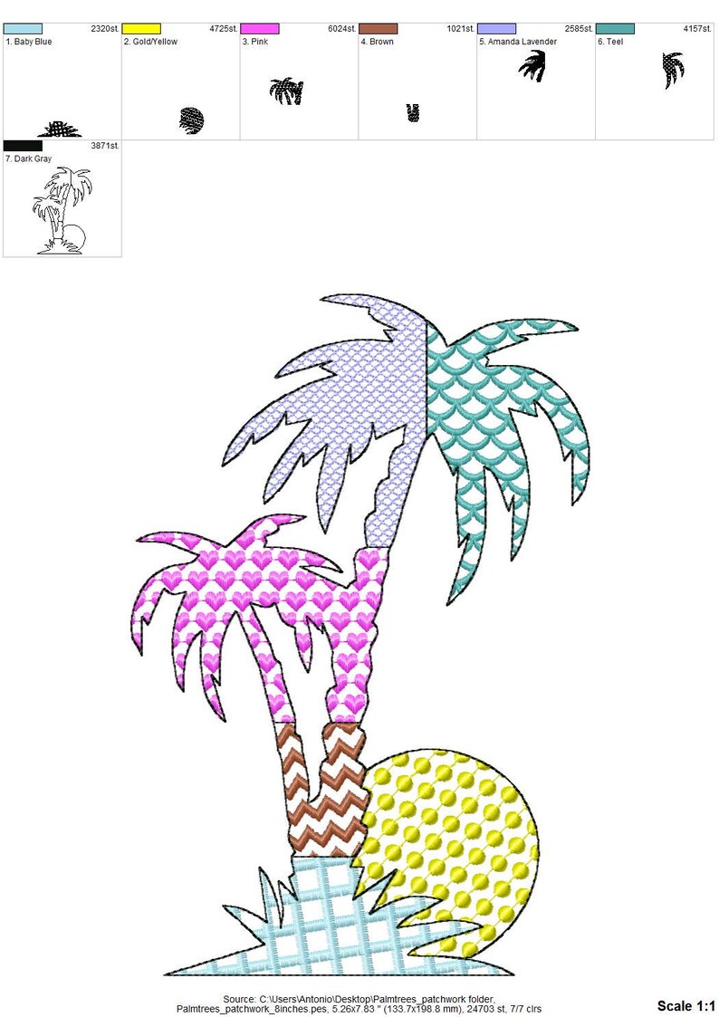 Patchwork Palm Tree Silhouette Outline Patterned Palm Summer Beach ...