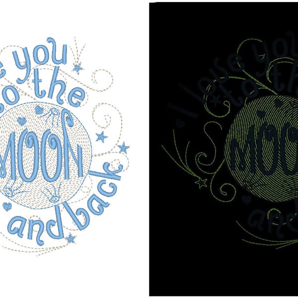 Machine Embroidery I Love You to the Moon and Back - Etsy