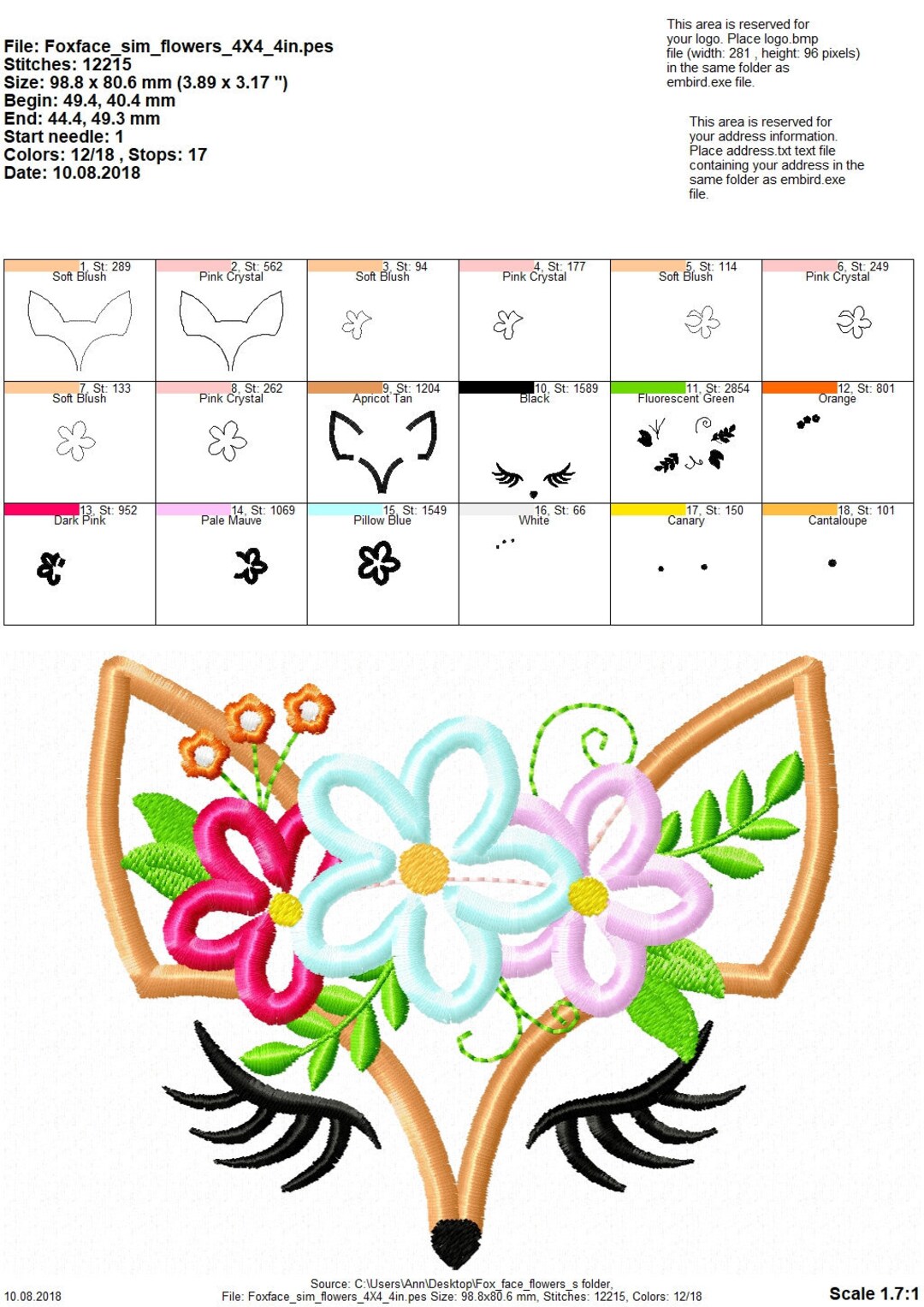 Pretty Eyes Fox Face With Shabby Chick Roses Crown Applique Machine ...