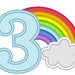 Rainbow in Cloud Birthday Number 3 THREE Machine Embroidery Applique ...