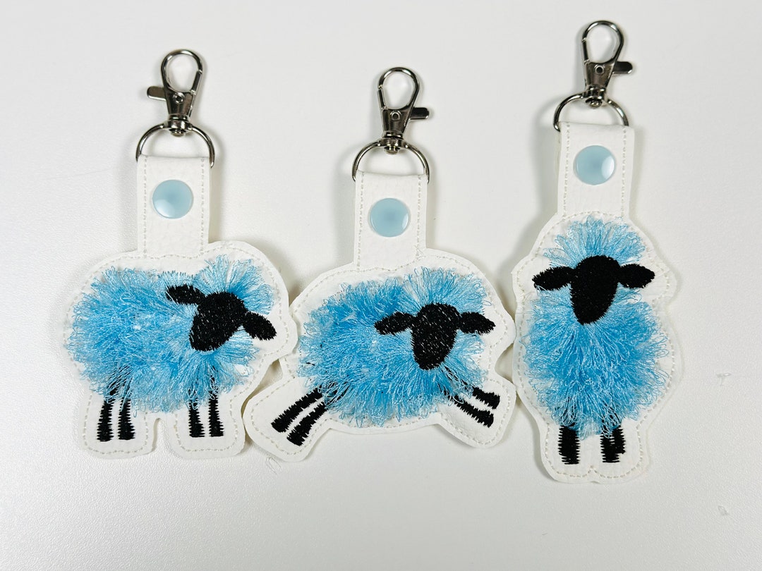 Fringed Sheep Key Fob Snap Tab SET of 3 Cute Lamb Keychain in the Hoop ...