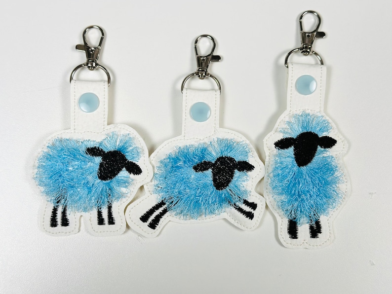 Fringed Sheep Key Fob Snap Tab SET of 3 Cute Lamb Keychain in the Hoop ...