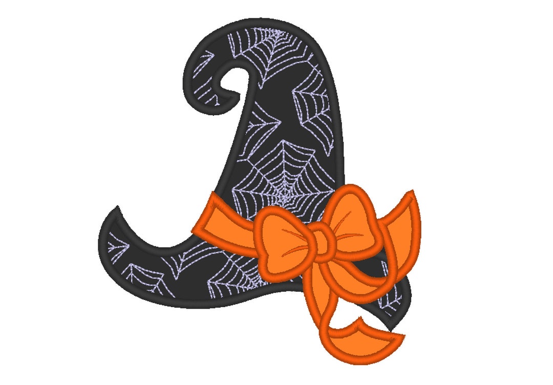 Witch Halloween Hat With Shabby Chick Bow Crown Applique Machine ...