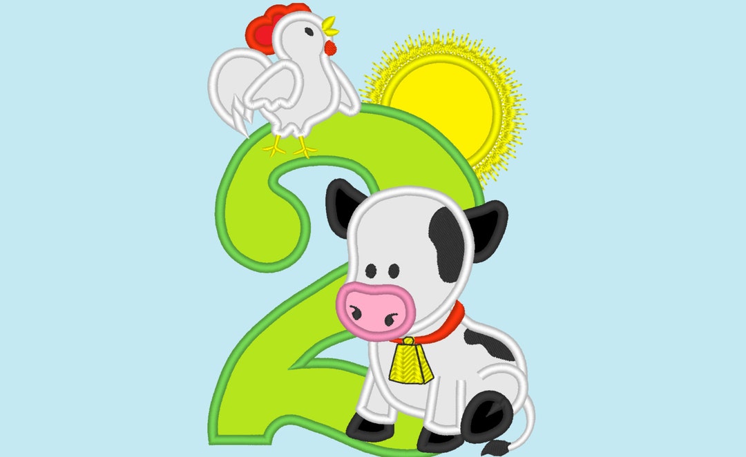 Farm Birthday Number Two 2 With Cow and Rooster - Cute Farm Theme ...