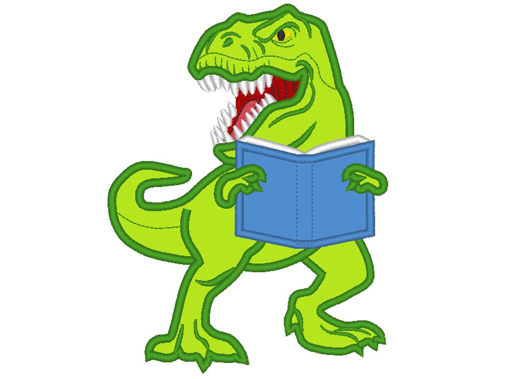 Dinosaur Reading Book Machine Embroidery Applique Designs in Assorted ...