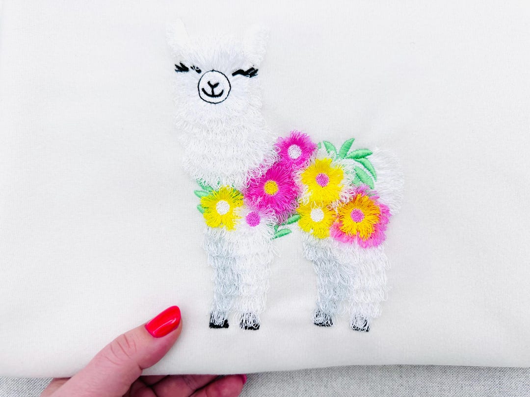 Fringed Floral Pretty Llama Alpaca Fluffy Fringe Farm Animal Summer ...