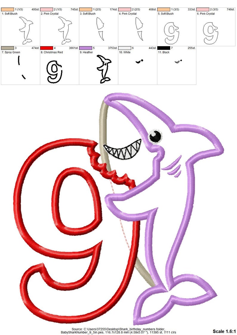 Baby Shark Birthday Numbers SET 1-9 Bitten Number Kids Boy | Etsy