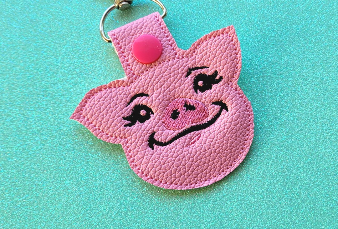 Pig Piggy Head ITH in the Hoop Key Fob Snap Tab Machine Embroidery ...