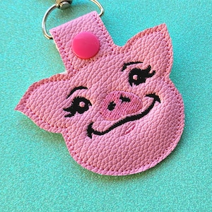 Pig Piggy Head ITH in the Hoop Key Fob Snap Tab Machine Embroidery ...