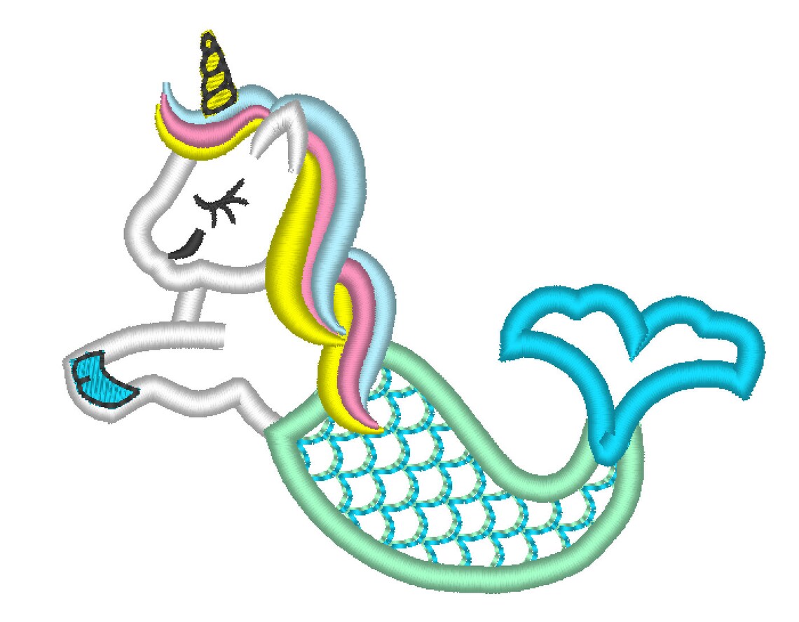 Unicorn Mermaid Mermicorn Cute T-shirt Applique Embroidery Design 4x4 ...