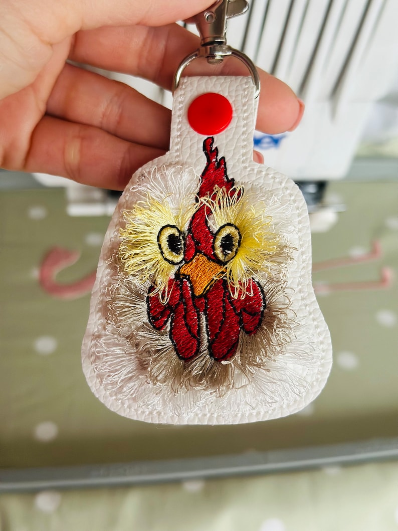 Fringed Chicken Key Fob Snap Keychain in the Hoop Machine Embroidery ...