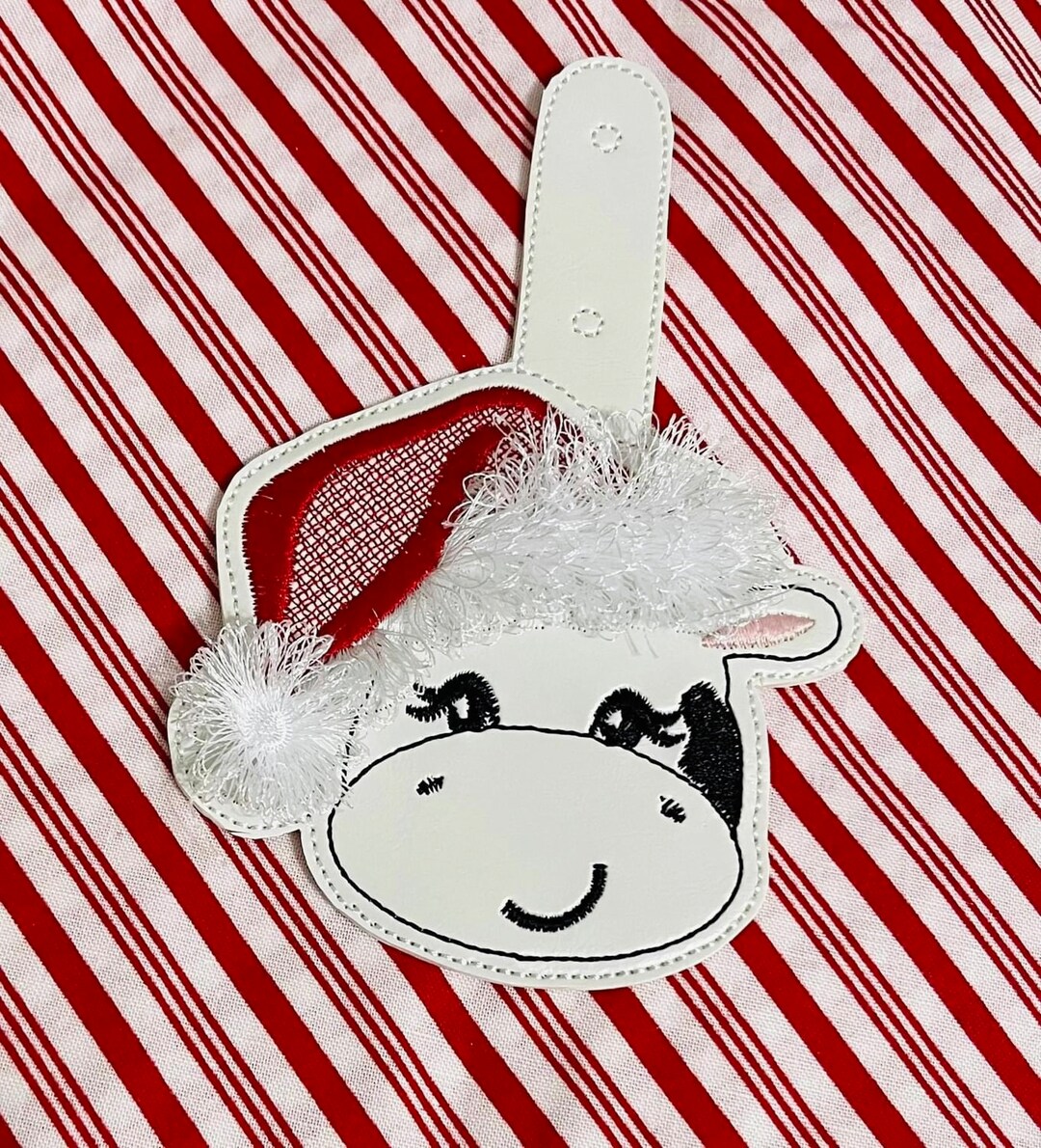 Cow Heifer Fringed Santa Hat Key Fob Snap Tab Machine Embroidery ...