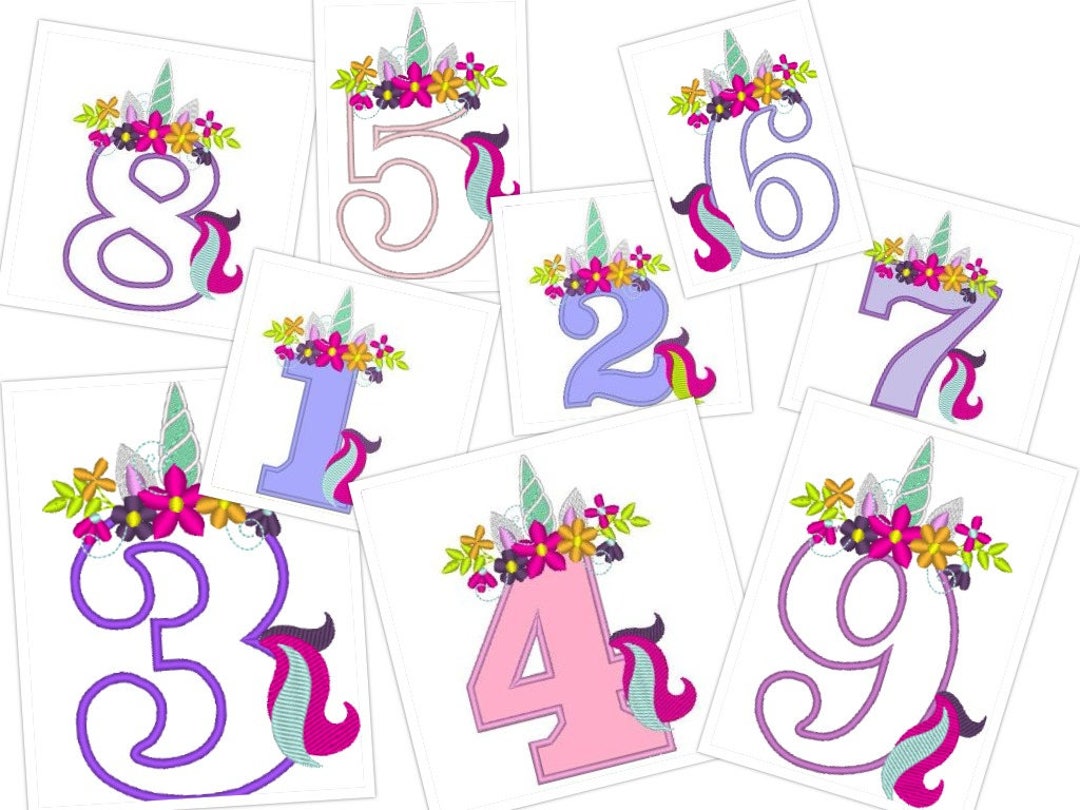 Unicorn Numbers 1-9 With Flowers Crown Unicorn Tail Birthday Number ...