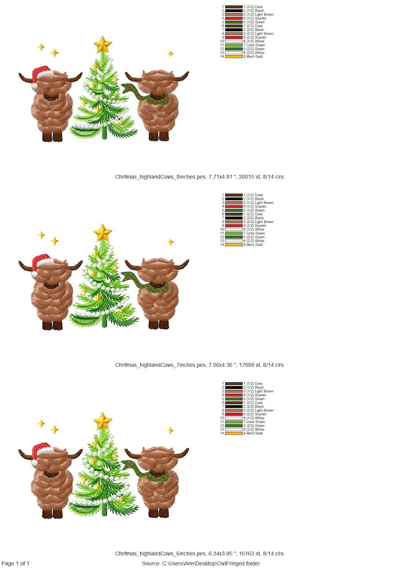 Fluffy Highland Cows With Christmas Tree in a Row Cute Fringed Farm Cow ...