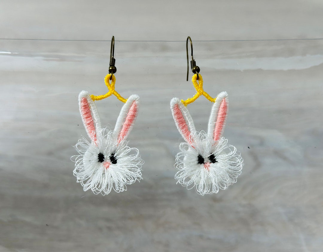 Cute Easter Bunny Earrings Fringed Fluffy Bunny Charm FSL Freestanding ...