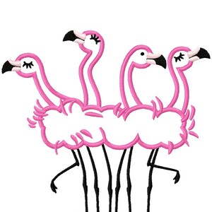 Flock of 4 Flamingos, Flamingo Birds 4 in a Row - Machine Embroidery ...