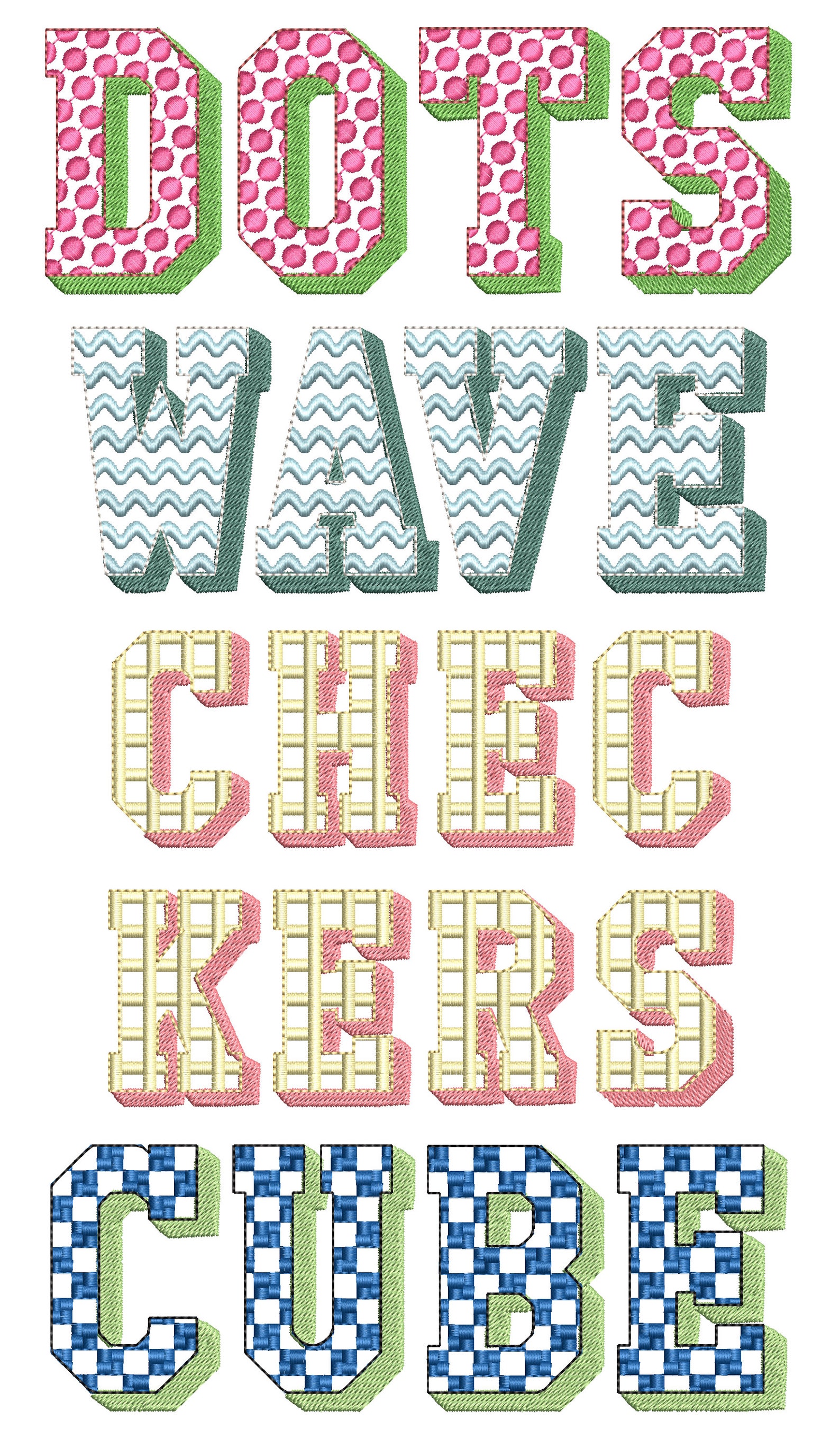 SET of 4 Patterned Fonts Dots Checks Waves and Cubes Alphabet Letters ...