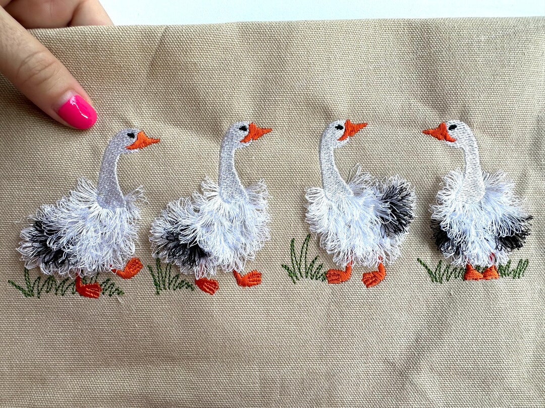 Fuzzy Fluffy Geese Four 4 Geese in a Row Farm Bird Machine Embroidery ...
