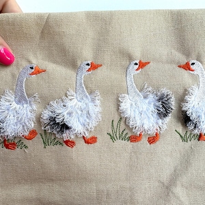 Fuzzy Fluffy Geese Four 4 Geese in a Row Farm Bird Machine Embroidery ...
