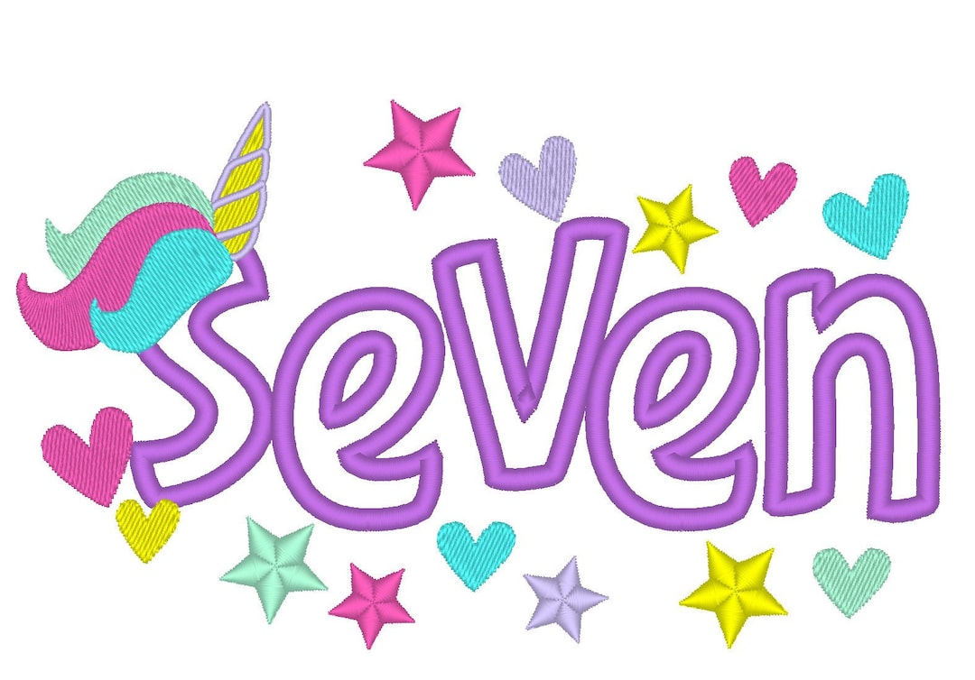 Unicorn Tail Birthday Number SEVEN, 7 Unicorn Word Number Birthday ...