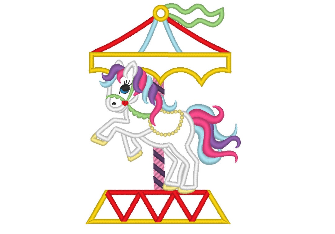 Little Carousel Horse Applique Machine Embroidery Designs for Hoop 5x7 ...