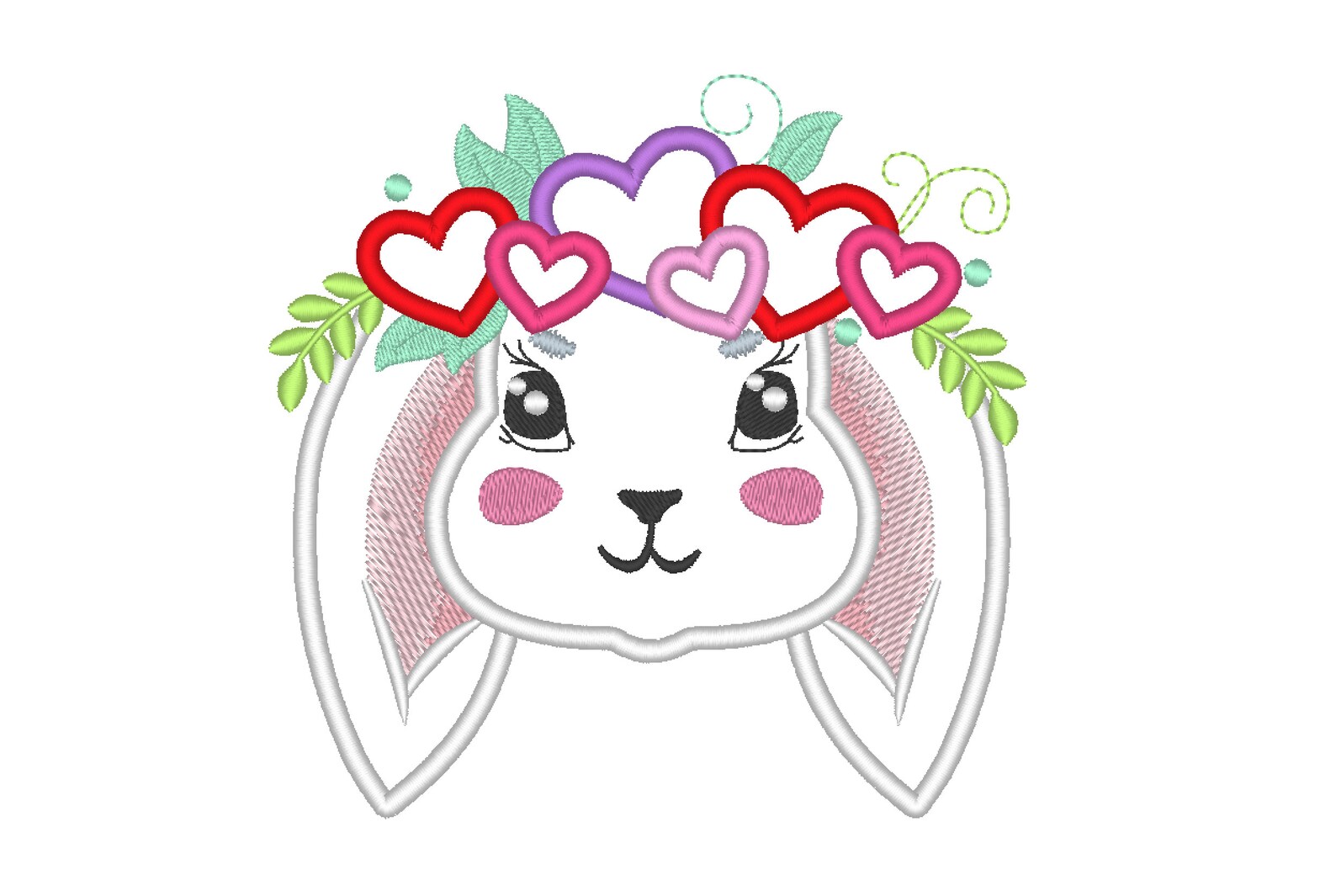 Valentine Lovely Bunny Head With Shabby Hearts Crown Applique - Etsy