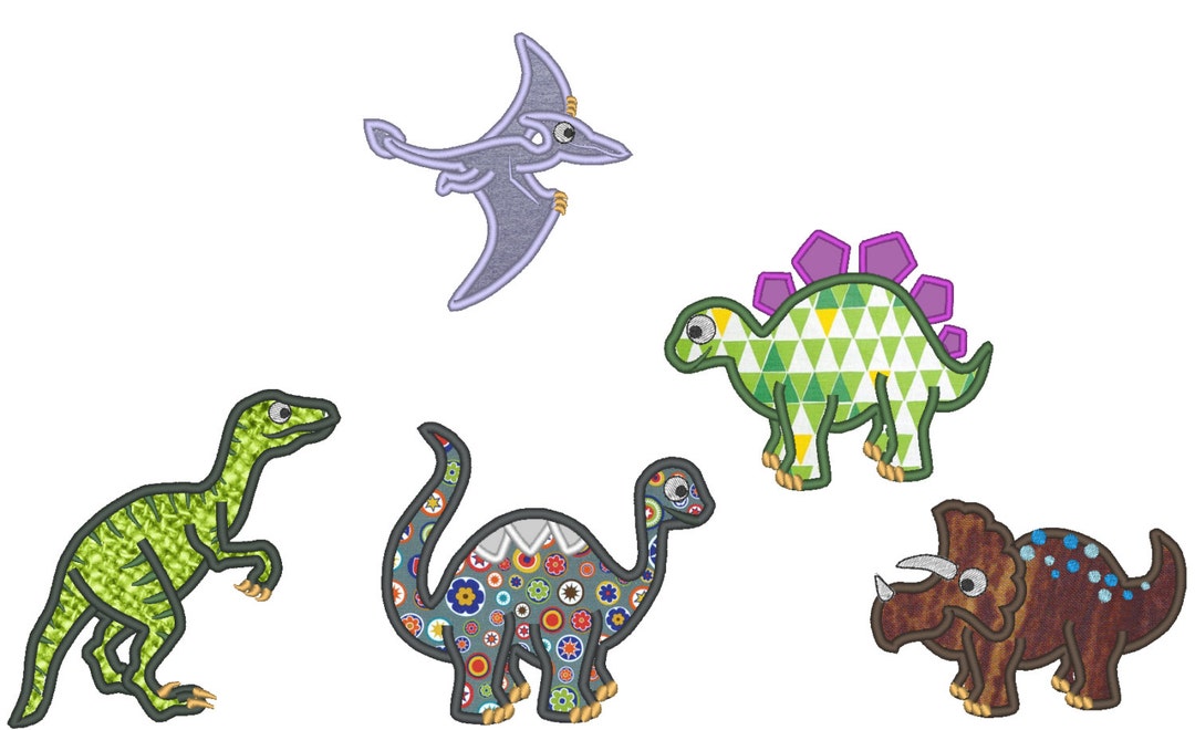 Single Dinosaurs SET of 5 Types Applique Designs in Multiple Sizes for ...