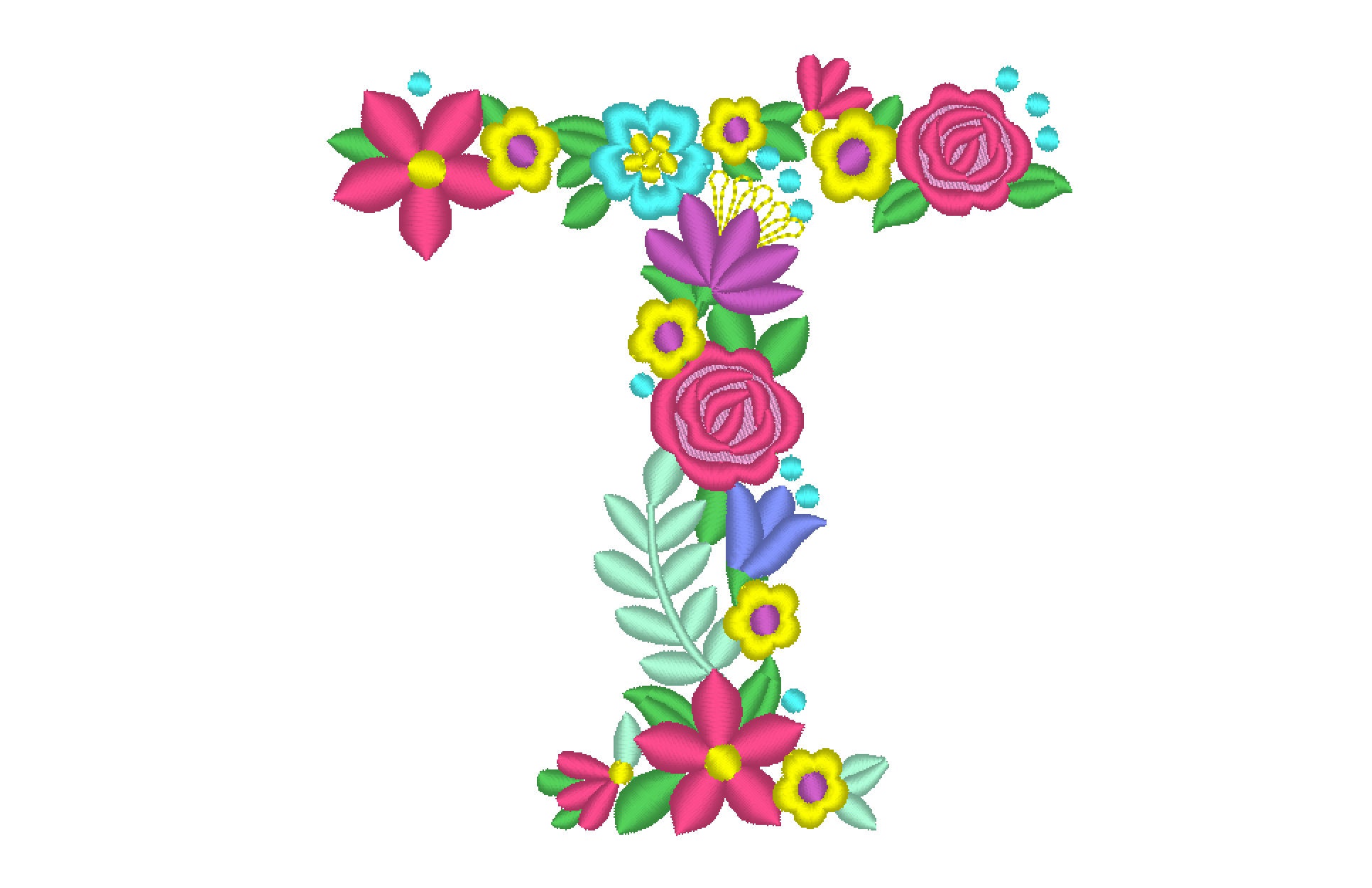 Floral letter T garden flag monogram liberty fashioned flowers | Etsy