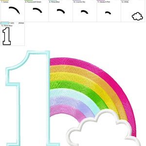 Rainbow in Cloud Birthday Number 1 ONE Machine Embroidery Applique ...