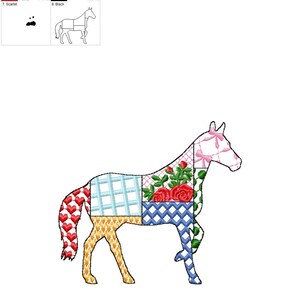 Patchwork Horse Patterned Farm Animal Horse Outline Machine Embroidery ...