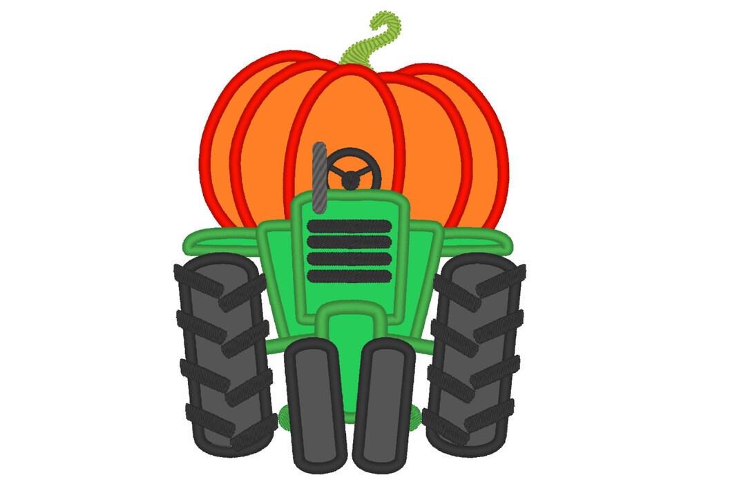 Happy Fall Pumpkin Tractor Front - Machine Embroidery Design - Assorted ...