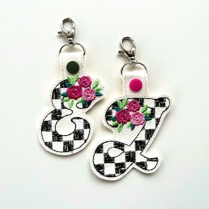 Key Fob Snap Tab Roses Monogram Alphabet Initial Script Letters A-Z ...