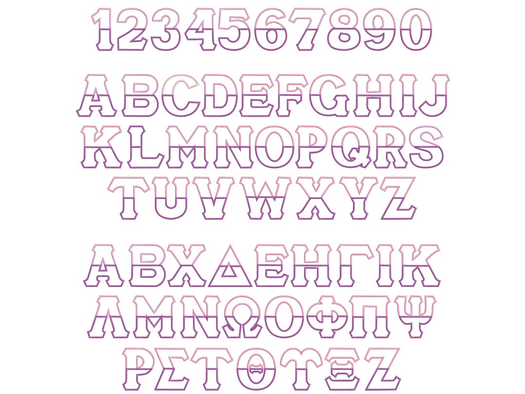 Split Font English Alphabet and Numbers With Greek Sororities Whole ...