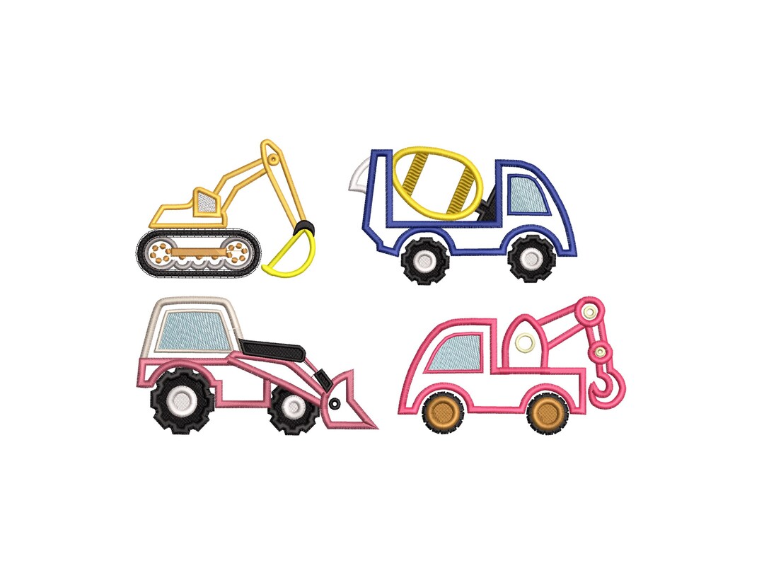 Construction Equipment SET of 4 Vehicle Applique and Fill Stitch ...