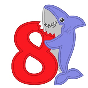 Baby Shark Birthday Number 8 EIGHT Bitten Number Kids Boy Birthday ...