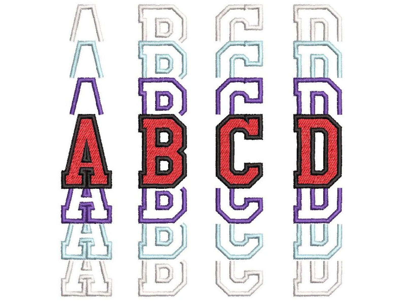 Stacked Font Athletic Sport, Fill Stitch and Outline Alphabet Letters ...