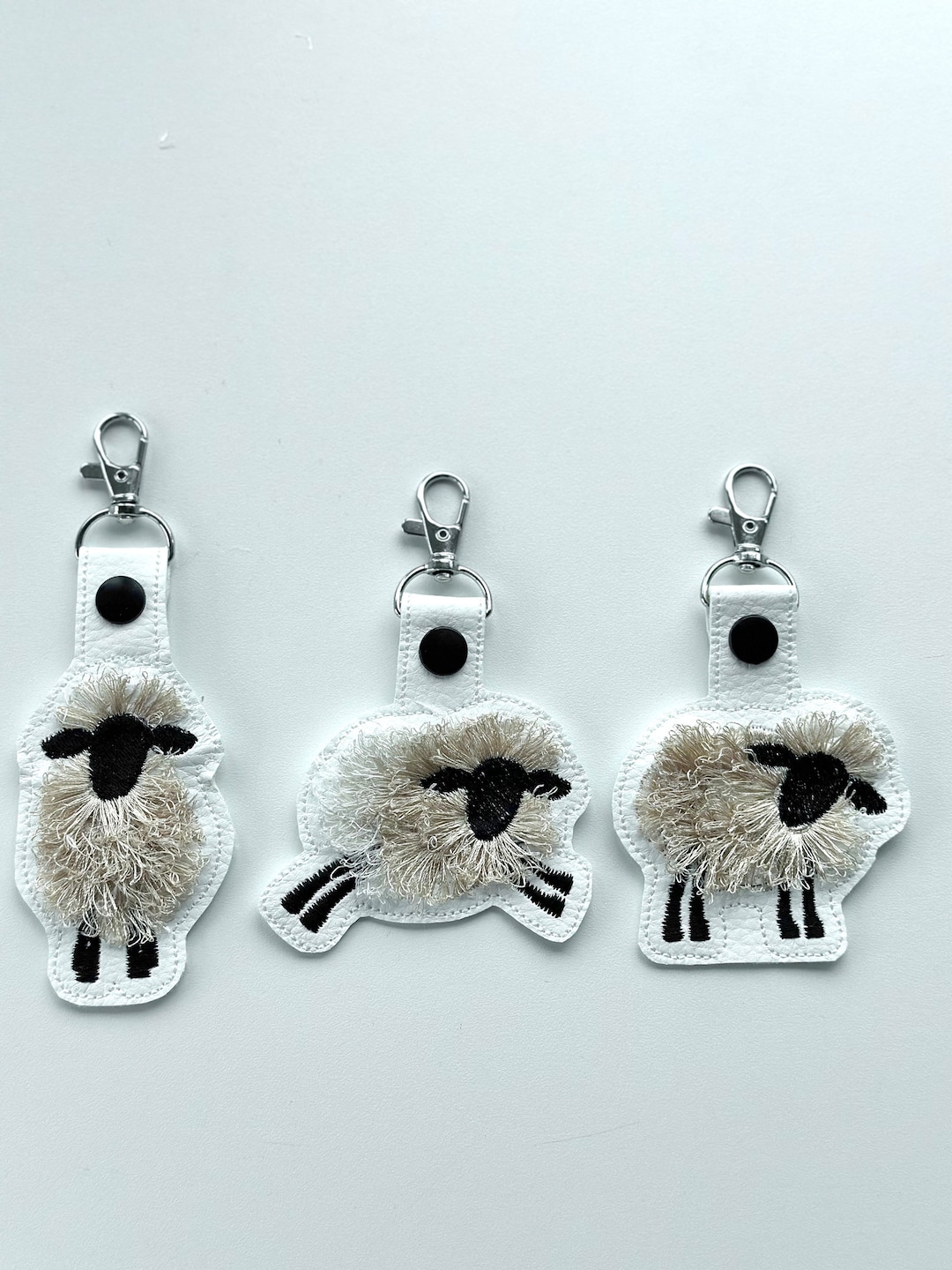 Fringed Sheep Key Fob Snap Tab SET of 3 Cute Lamb Keychain in the Hoop ...