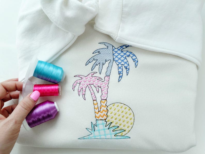 Patchwork Palm Tree Silhouette Outline Patterned Palm Summer Beach ...