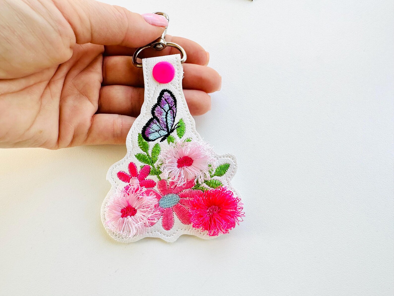 Floral Flower Garden and Butterfly Eyelet and Key Fob Snap Tab Fringed ...