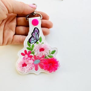 Floral Flower Garden and Butterfly Eyelet and Key Fob Snap Tab Fringed ...