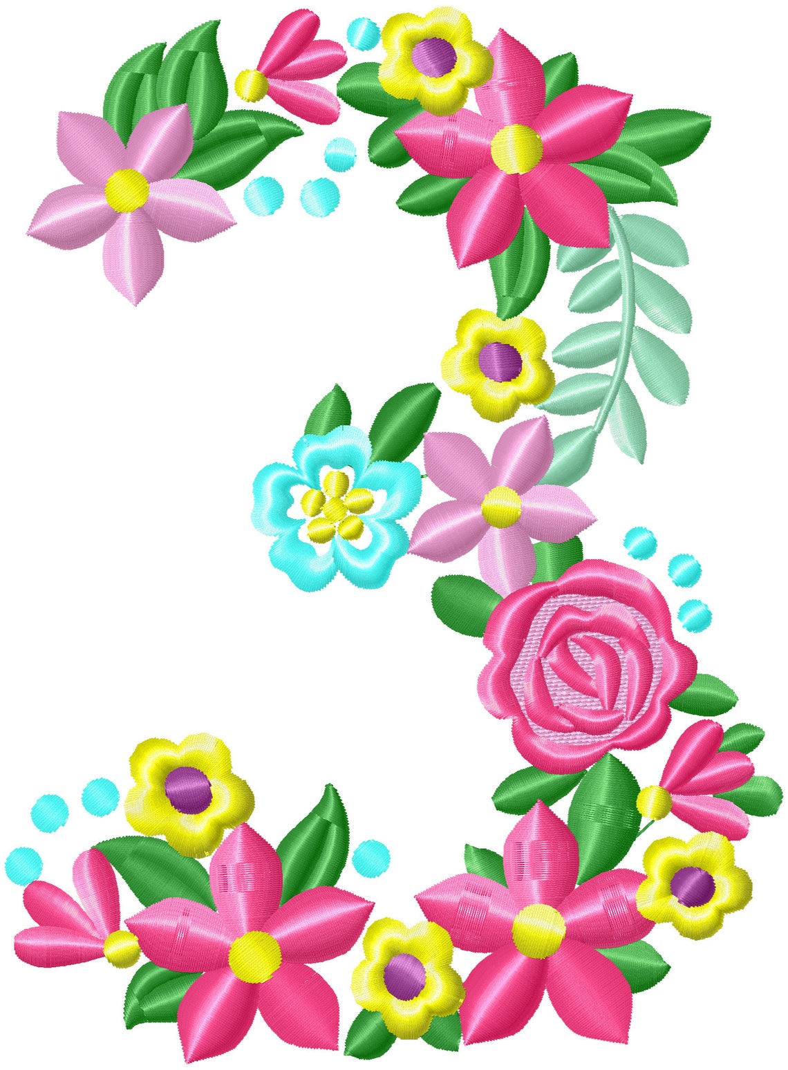 Floral Numbers Set 1 9 Birthday Flowers Garden Monogram - Etsy