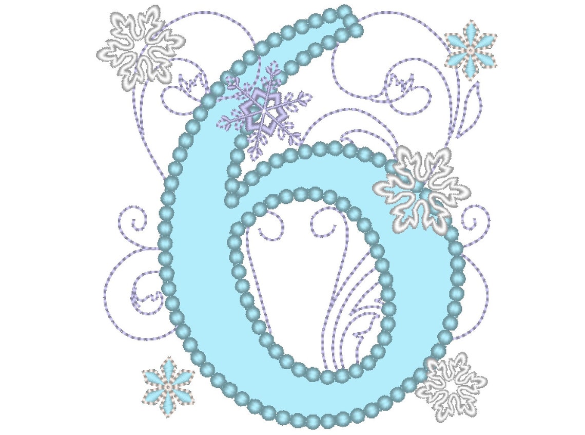 Frozen Swirls Birthday Number SIX 6 With Wide Pearl Stitch Snowflake ...