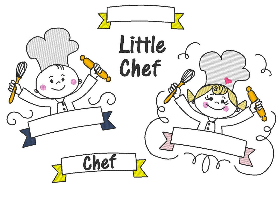 Little Chef Cook, Boy and Girl, Banners and Wording Collection Machine ...