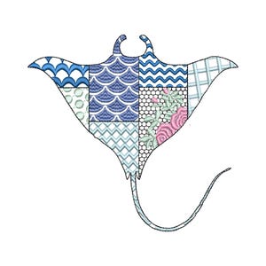 Patchwork Ray Patterned Sea Life Ocean Animal Skate Fish Outline ...